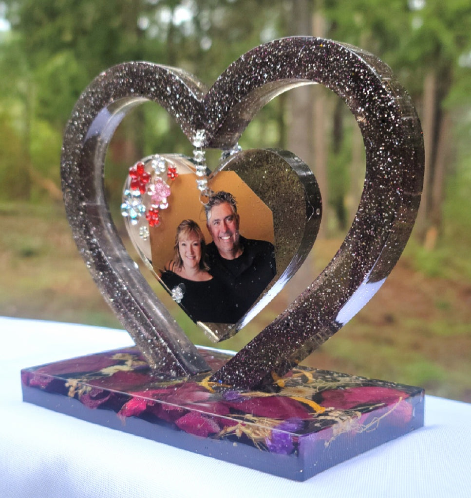 Flowers Preservation Resin Encapsulation Heart Photo Frame Funeral Mem ...