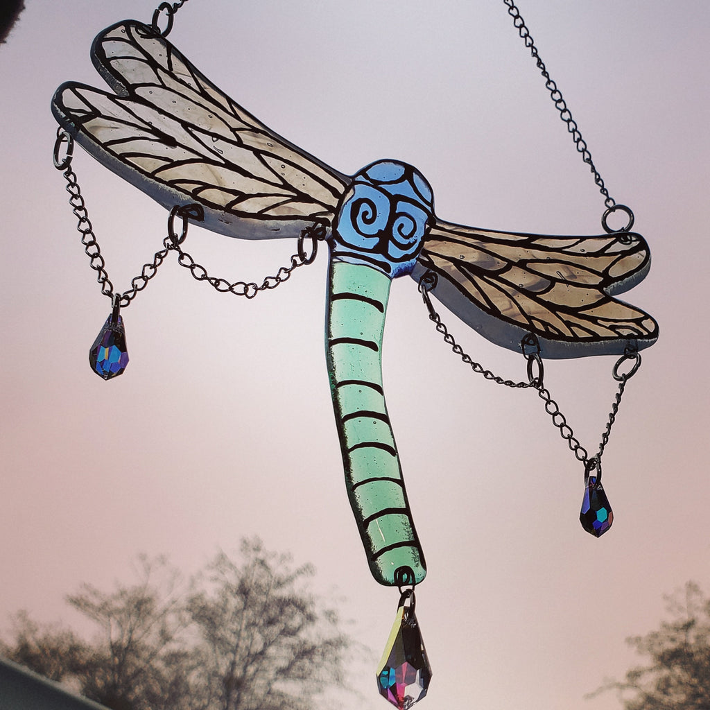 Dragonfly Cremation Art Sun Catcher Ashes Infused Glass Memorial 7inch ...