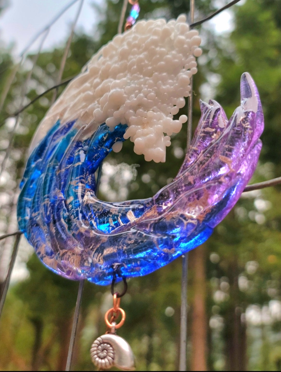 Ashes InFused Glass Cremation Art Sun Catcher Ocean Wave Memorial 5 in ...