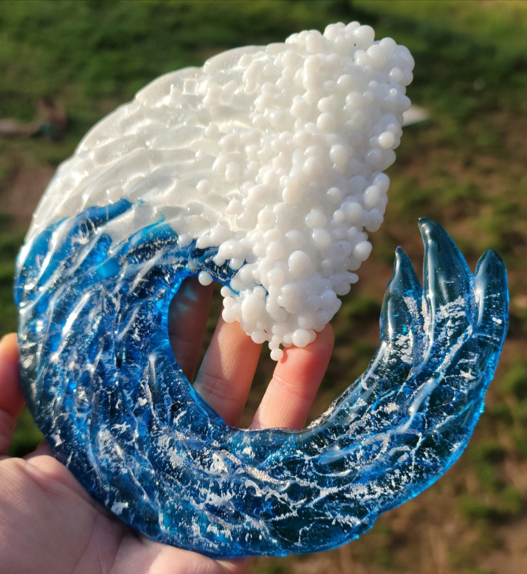 Ashes InFused Glass Cremation Art 3D Ocean Wave 6in Table Display Memo ...