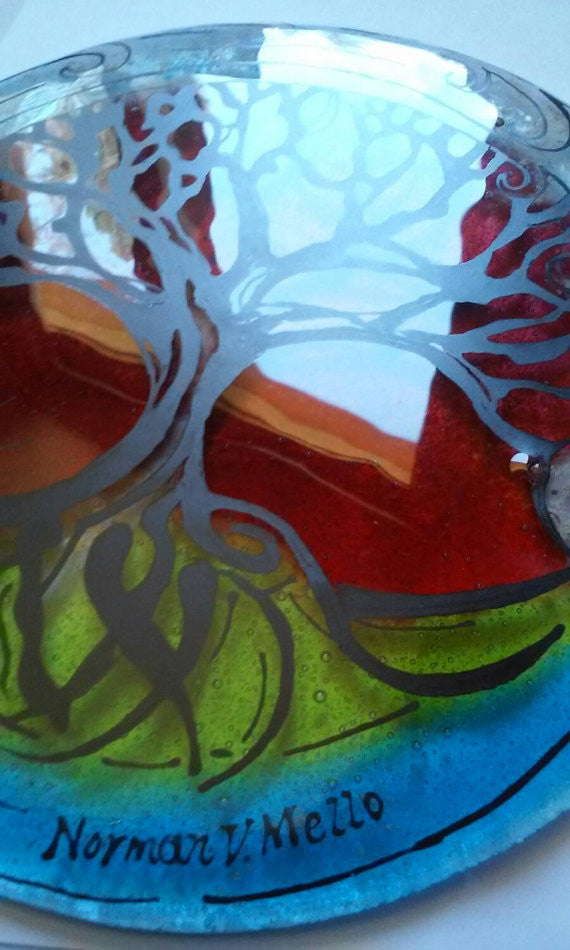 5 inch Ashes InFused Glass Cremation Art A Tree of Life Sunset Wave ...